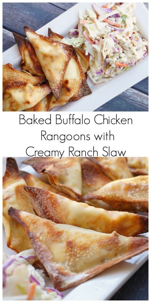 Baked Buffalo Chicken Rangoons with Creamy Ranch Slaw Recipe