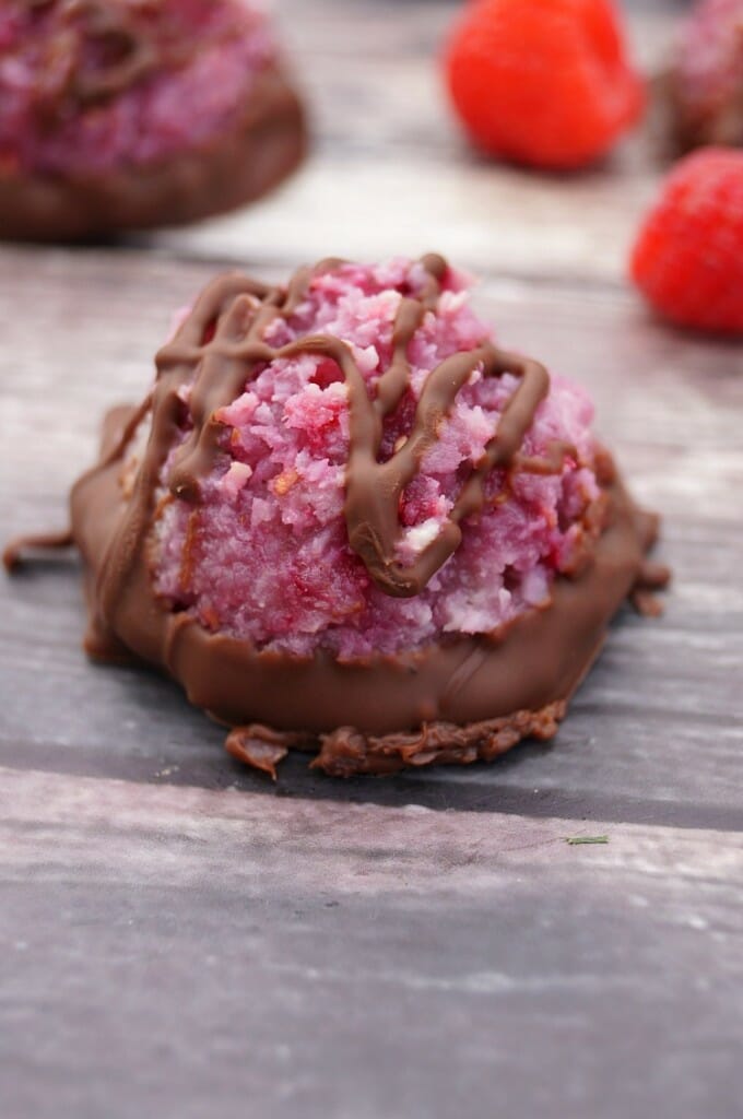 Chocolate Covered Raspberry Coconut Macaroons